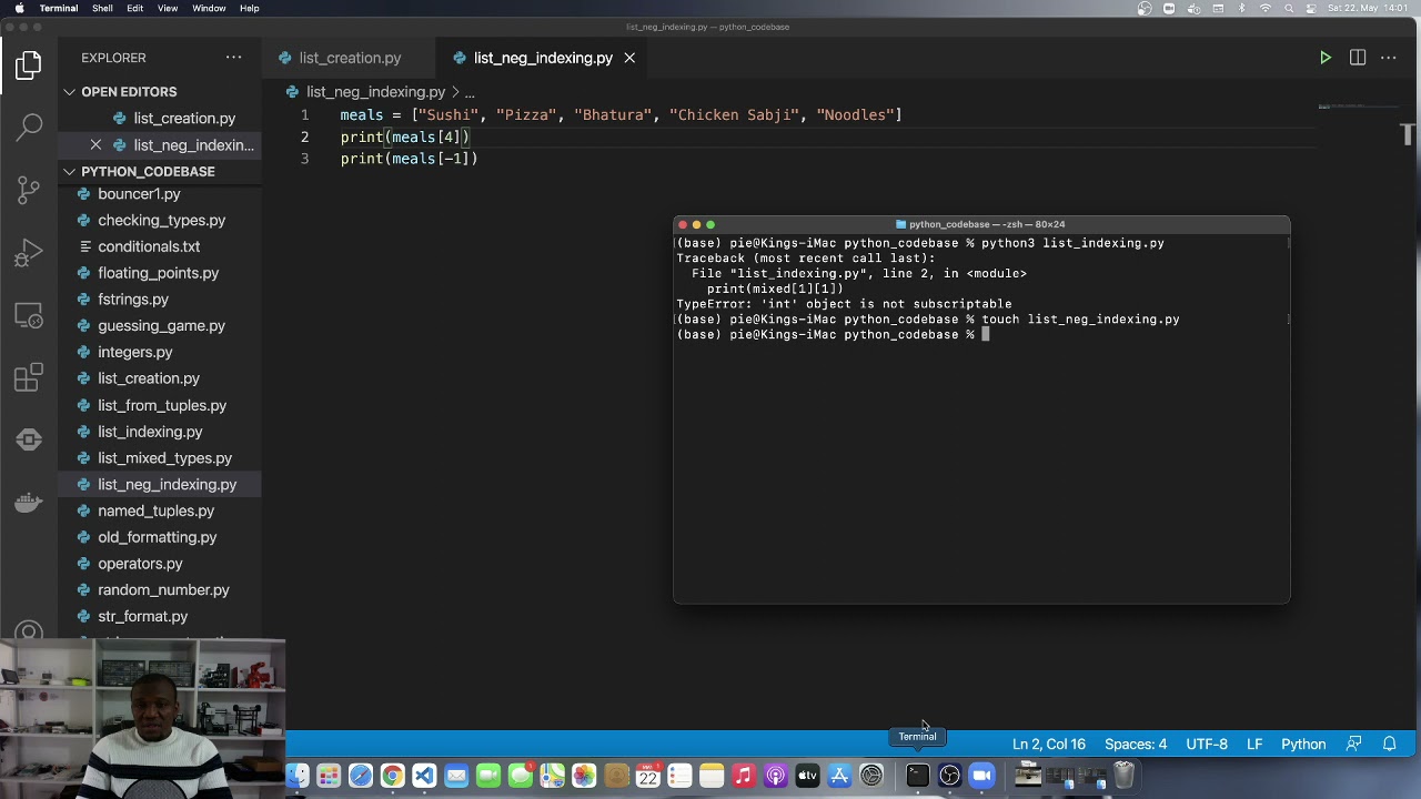Python Programming 81 : Negative Indexing Of Lists