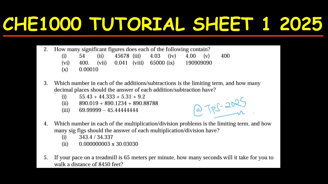 CHE1000 TUTORIAL SHEET 1 2025 SOLVED