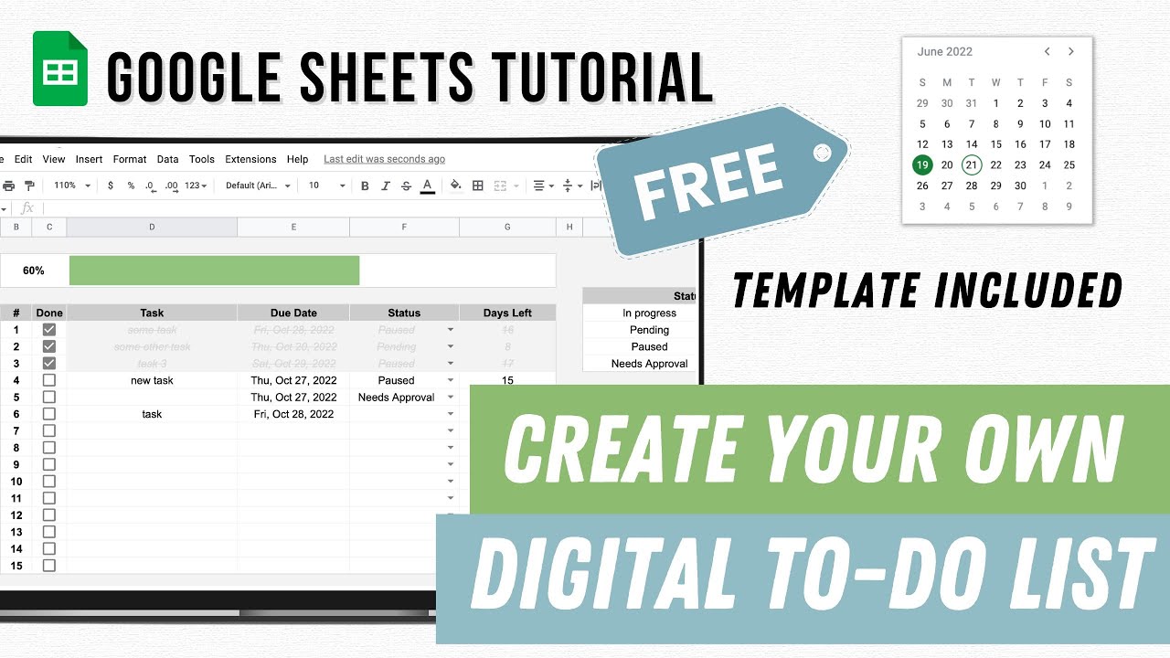 Task Planner Spreadsheet - Digital TO-DO LIST TUTORIAL - Google Sheets Template - (+FREE template)