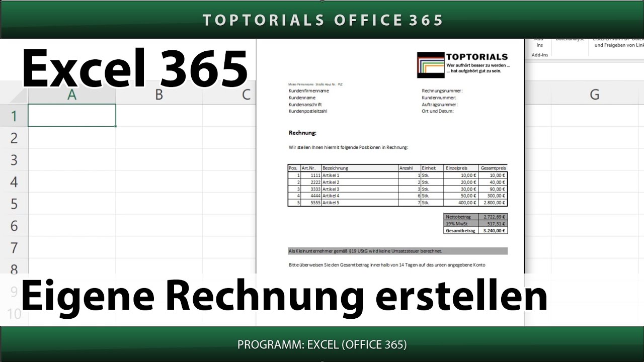 Eigene Rechnung erstellen ganz einfach | Excel 365 Tutorial