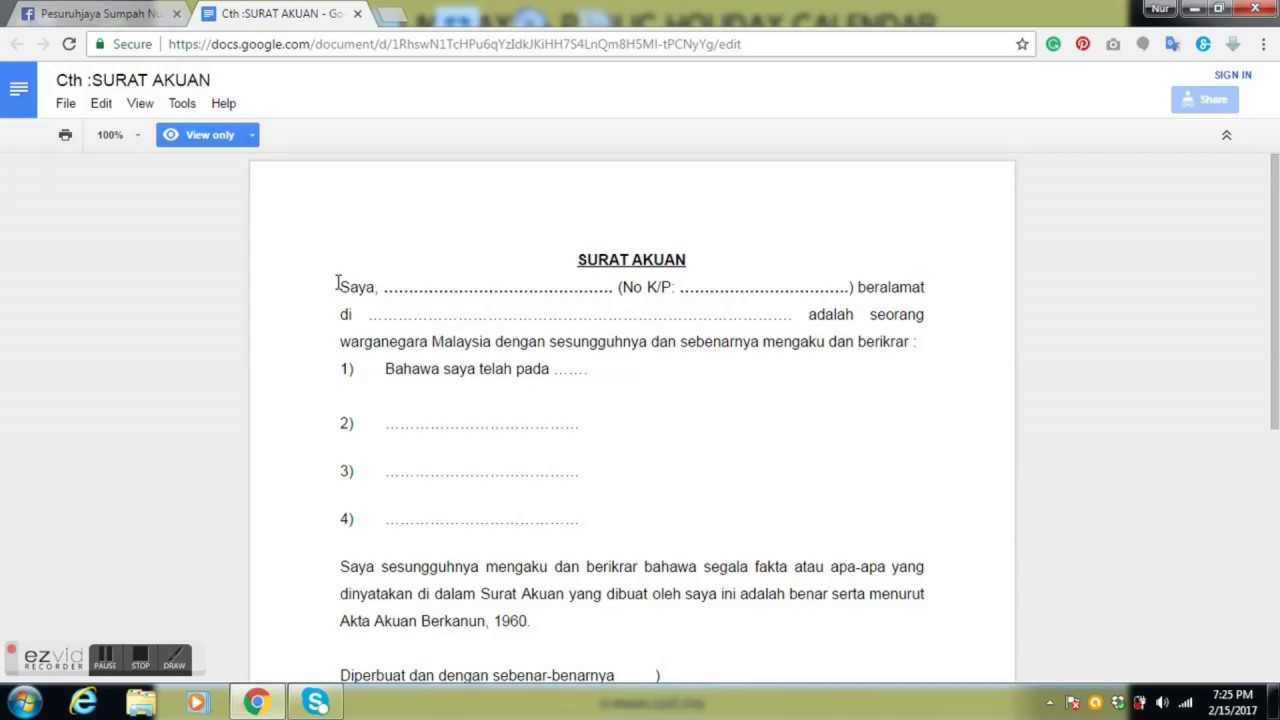 FORMAT SURAT AKUAN- PEGUAM SHAH ALAM