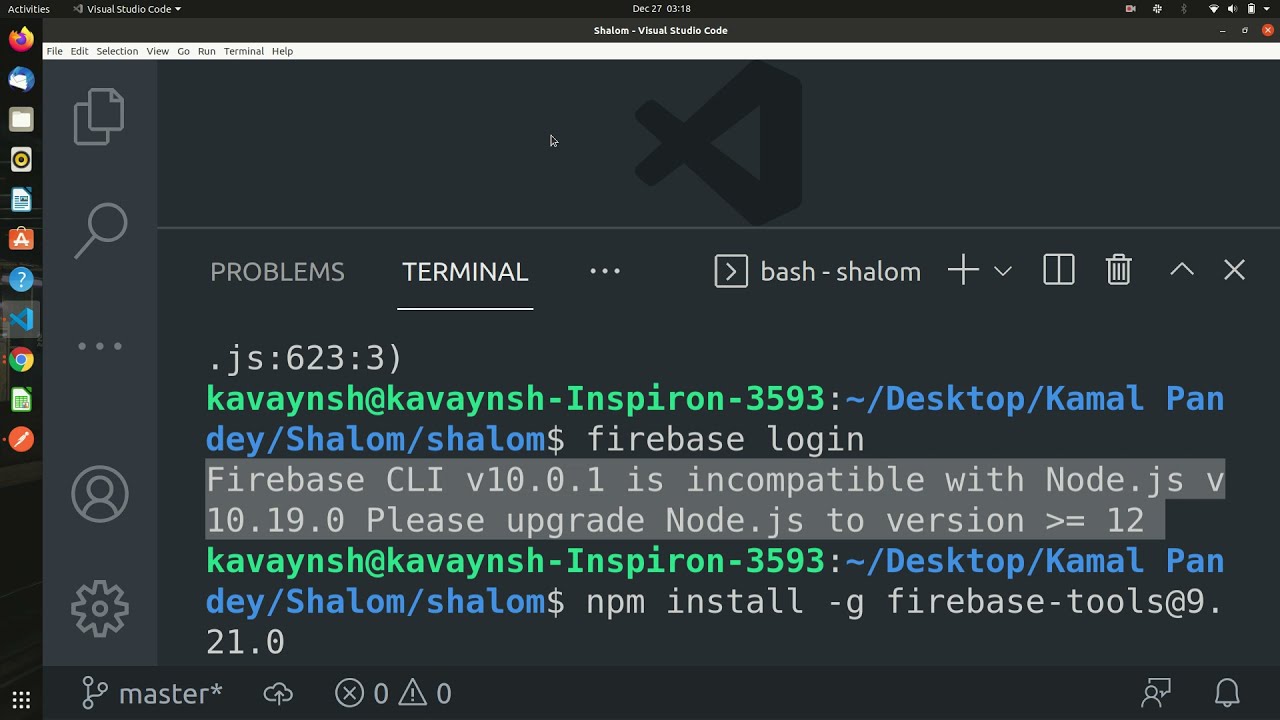 firebase cli is incompatible with Node.js | Fixed