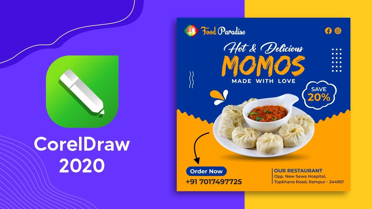 Restaurant Food Social Media Design |  Momos Design | CorelDraw Tutorial