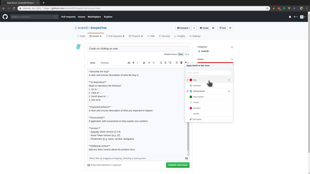 How to report bugs in Github