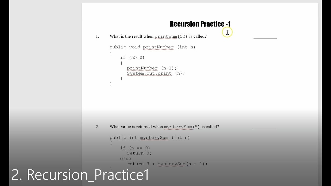 JAVA - Lesson #134 - APCSA - 2. Recursion Practice 1