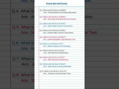 General knowledge | Full form of CBSE, UPSC, APSC, SEBA, HSLC | #knowledge #gk #shorts