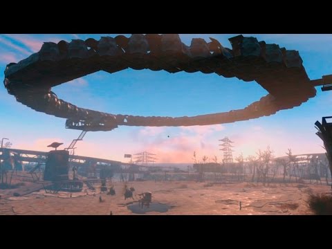 Fallout 4 Building Example - Big Circle Floating House in Starlight Drive In Location (No Mods)