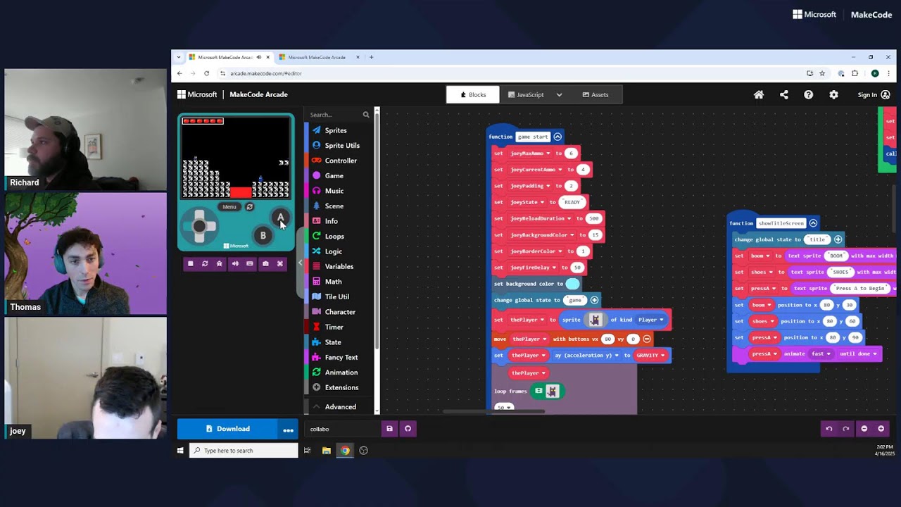 Collaborating on games in Microsoft MakeCode Arcade!