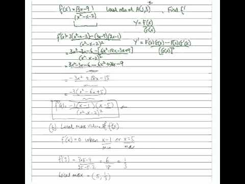 WACE Maths Methods Year 12 Sample Exam 8. Derivative and Turning Points
