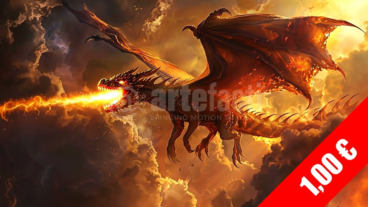Epic Fire Dragon in the Sky — HD Cinematic Stock Footage