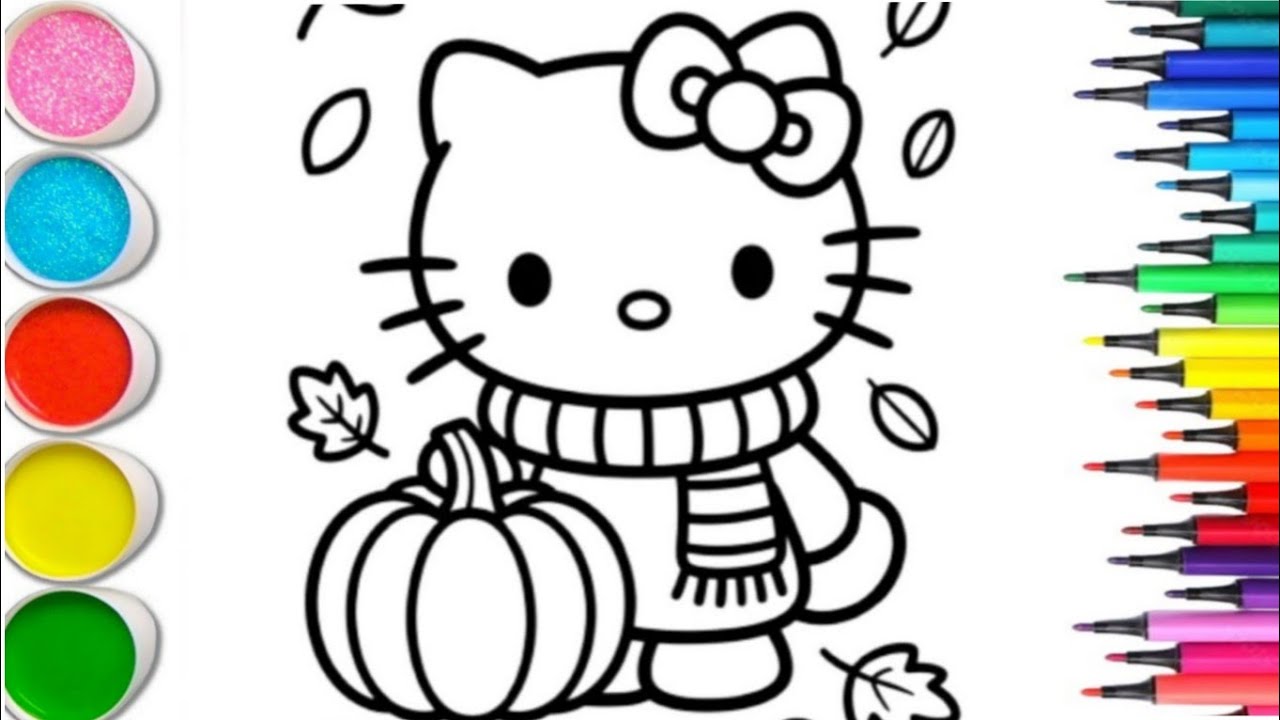 Fall Hello Kitty Drawing Painting and Coloring for Kids and Toddlers_ Kids Art |Autumn Fall 🍂Autumn 