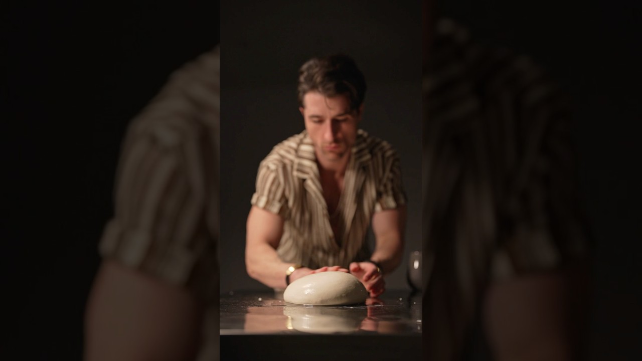 Sourdough bread, burrata, basil pesto ASMR #chef #cooking #dough #flour