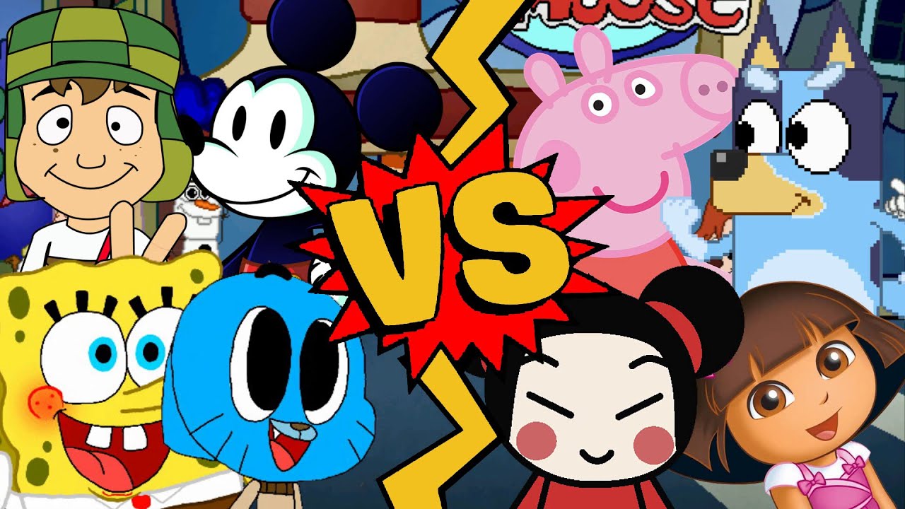 M.U.G.E.N Battles | SpongeBob/Mickey Mouse/Gumball/El Chavo vs Peppa Pig/Bluey/Dora/Pucca