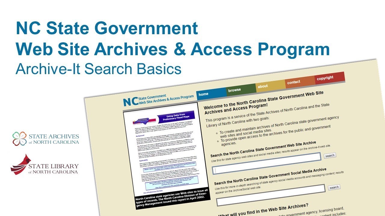 NC Web Archives Tips for Searching: Archive-It