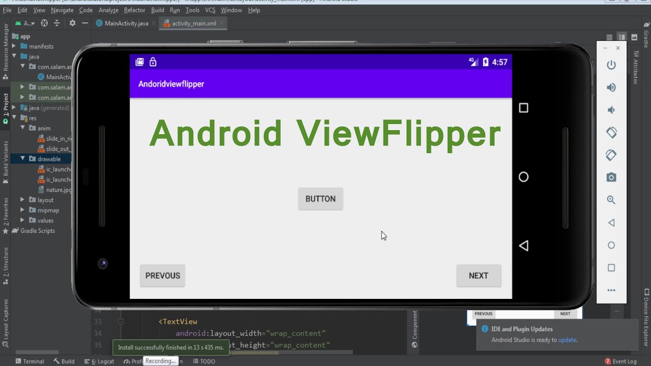 Android tutorial for beginners part 9, Viewflipper, Viewflipper Animation