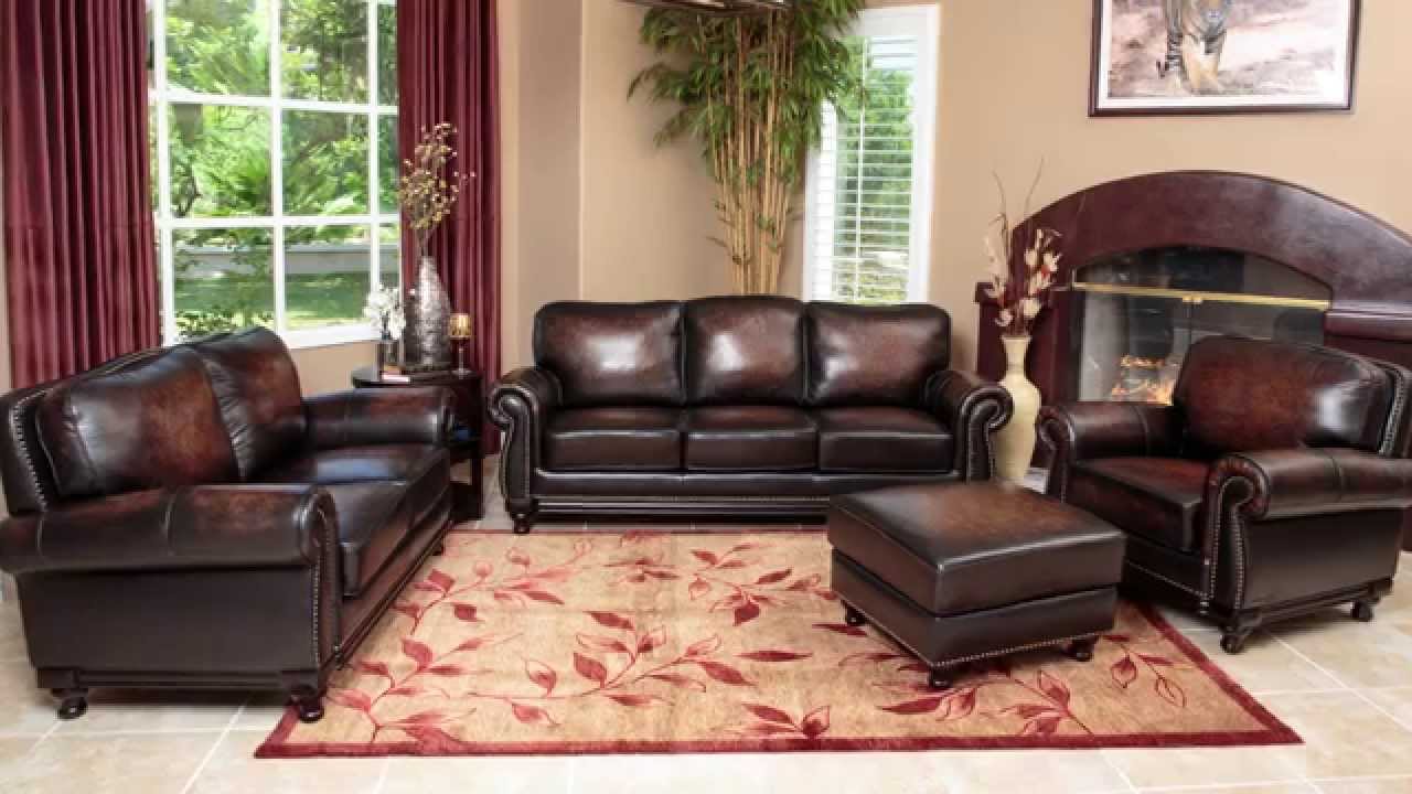 Abbyson Living - Multi-Tone Brown Leather Sofa Set