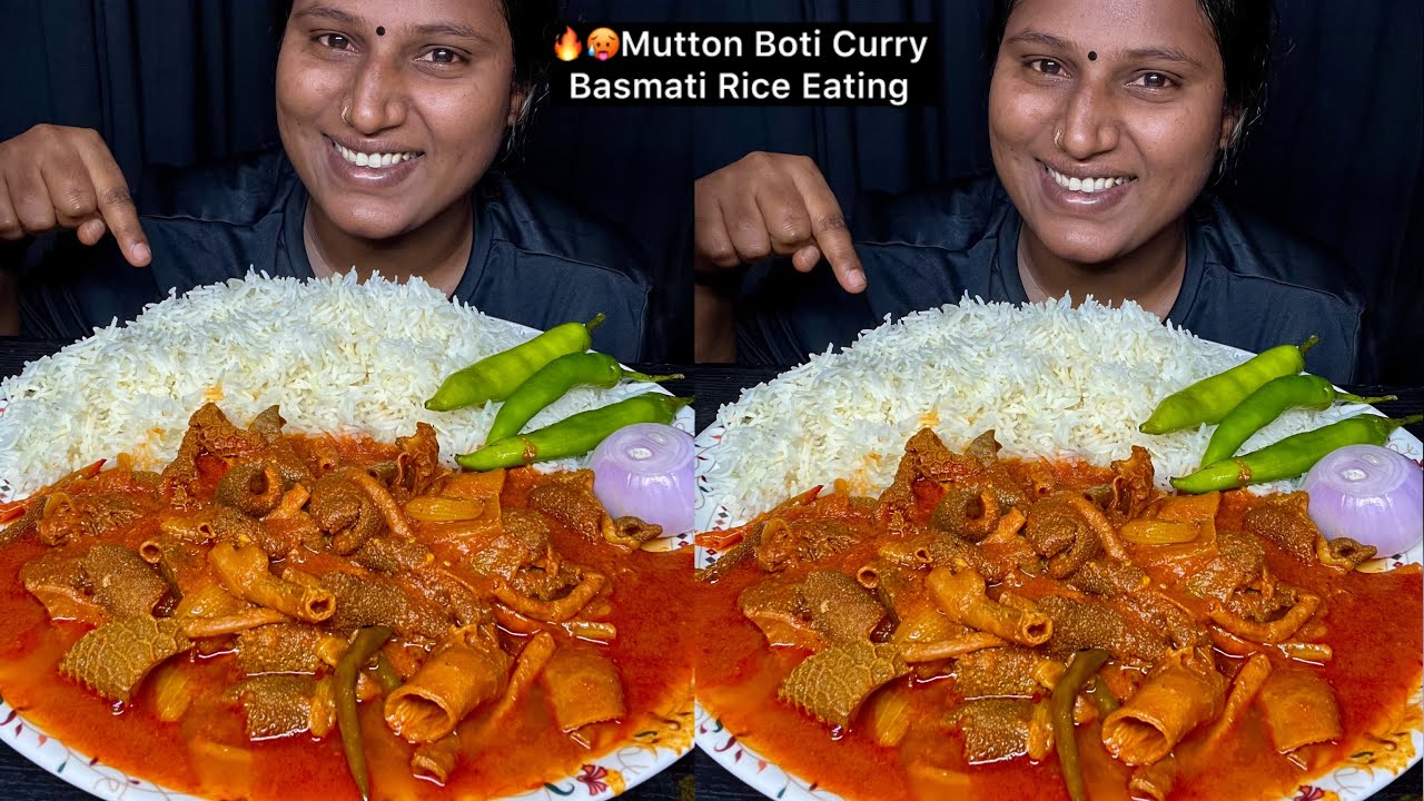 🔥🥵 Mutton Boti Curry, Basmati Rice Eating Challenge | Video 19