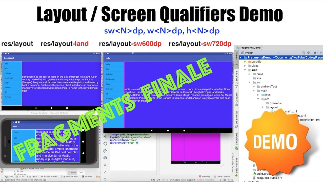 Fragments - Part 16 | Finale, Screen/Layout Qualifiers Demo