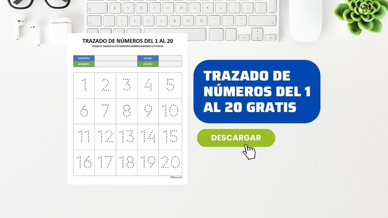 Hoja para Trazado de Números Punteados del 1 al 20 GRATIS