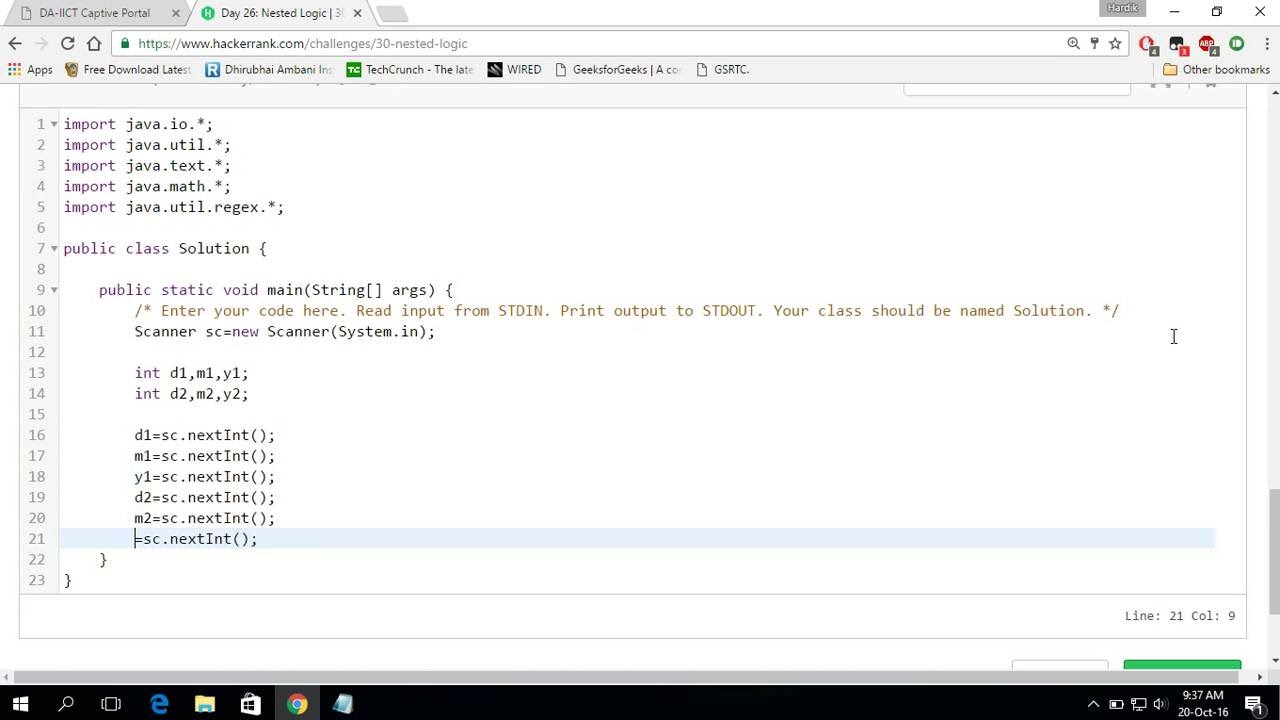 Day 26 Nested Logic! hackerrank | java | tutorial