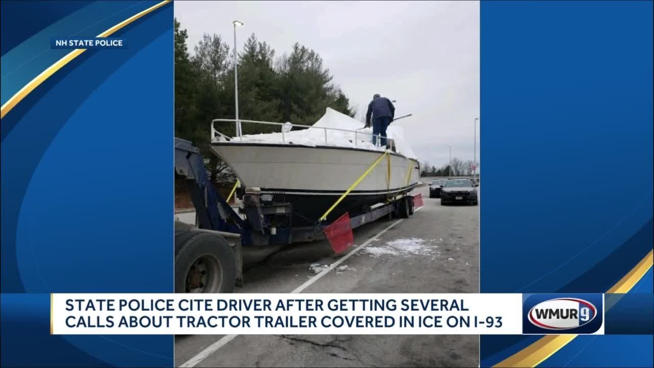 State police cite driver after getting several calls about tractor-trailer covered in ice on I-93