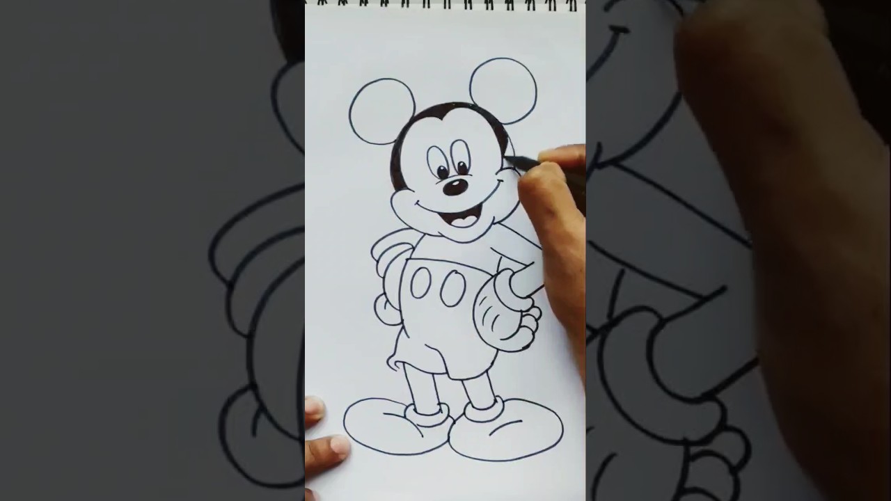 How to draw Disney cartoon Mickey mouse/Quick simple and easy drawing of Mickey mouse 🐀