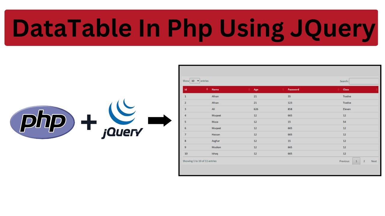 Creating DataTable In Php Using JQuery  - Php Tutorial