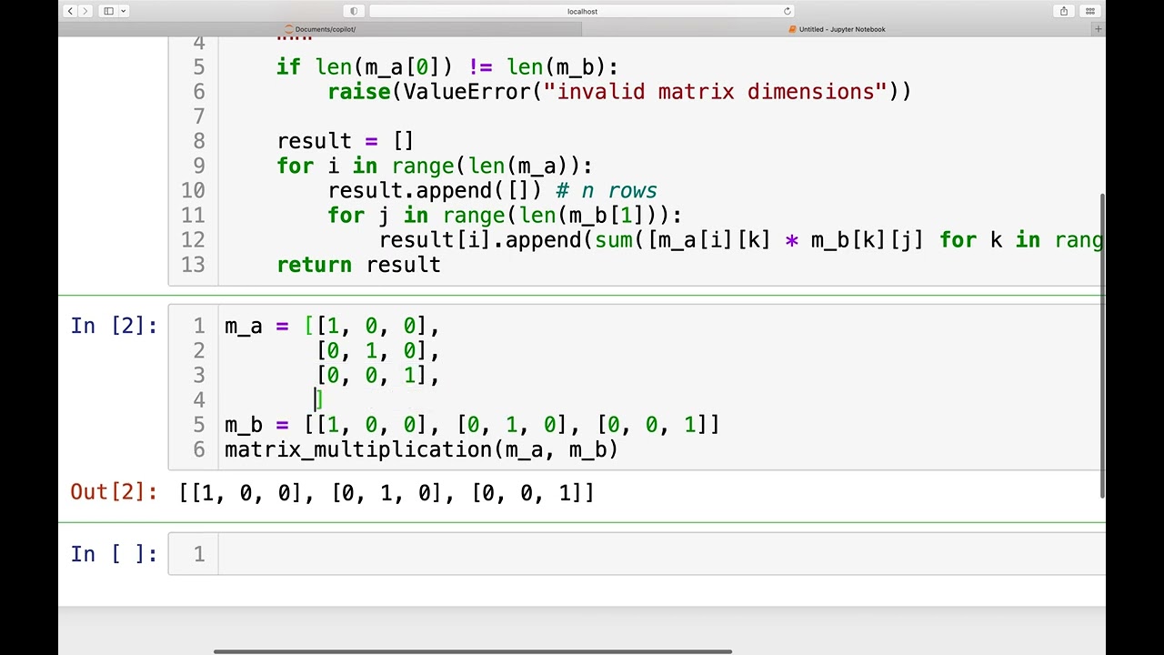 Matrices in python | GitHub Copilot