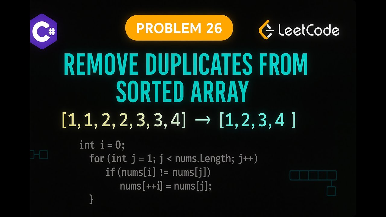 LeetCode 26: Remove Duplicates from Sorted Array | C# Solution | Two Pointer Technique |