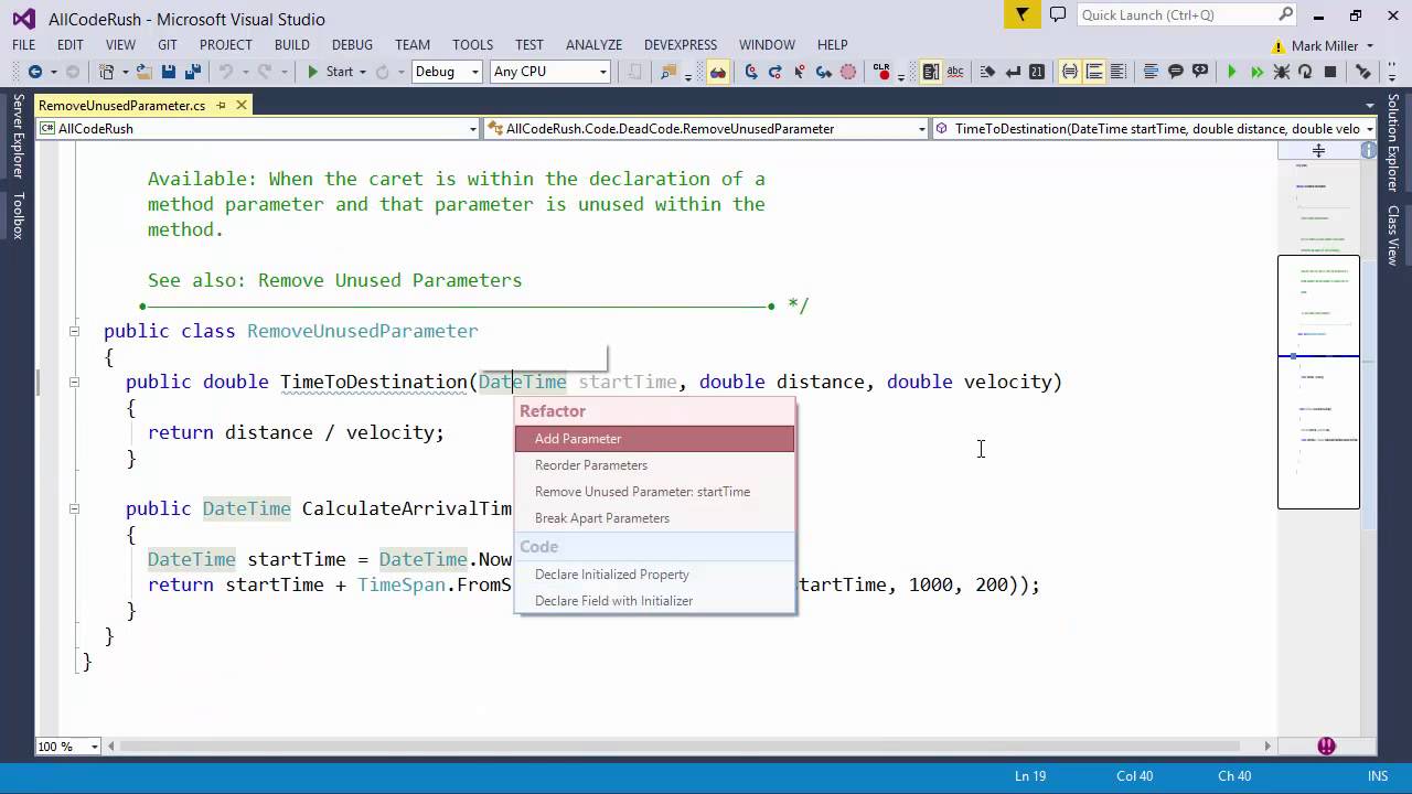 DevExpress CodeRush: Remove Unused Parameter