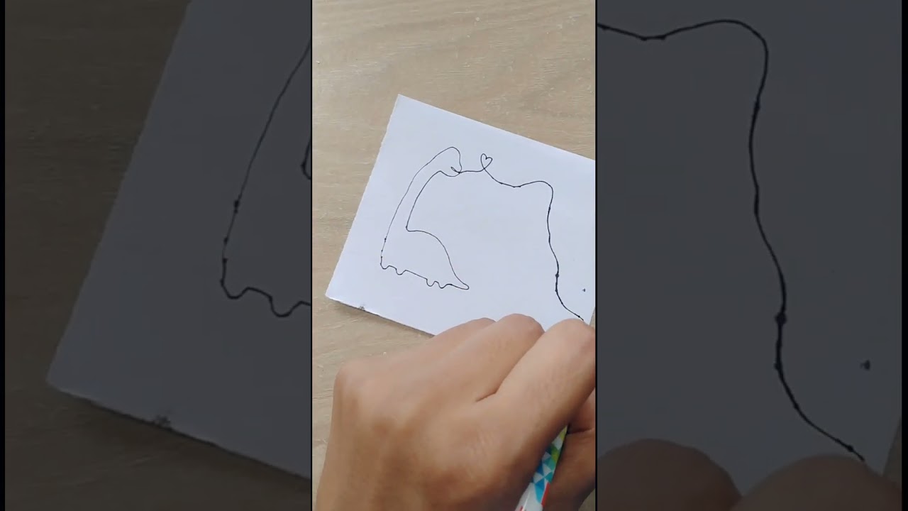2 dinosaur 🦕🦖cute one line drawing ✍️ #shorts