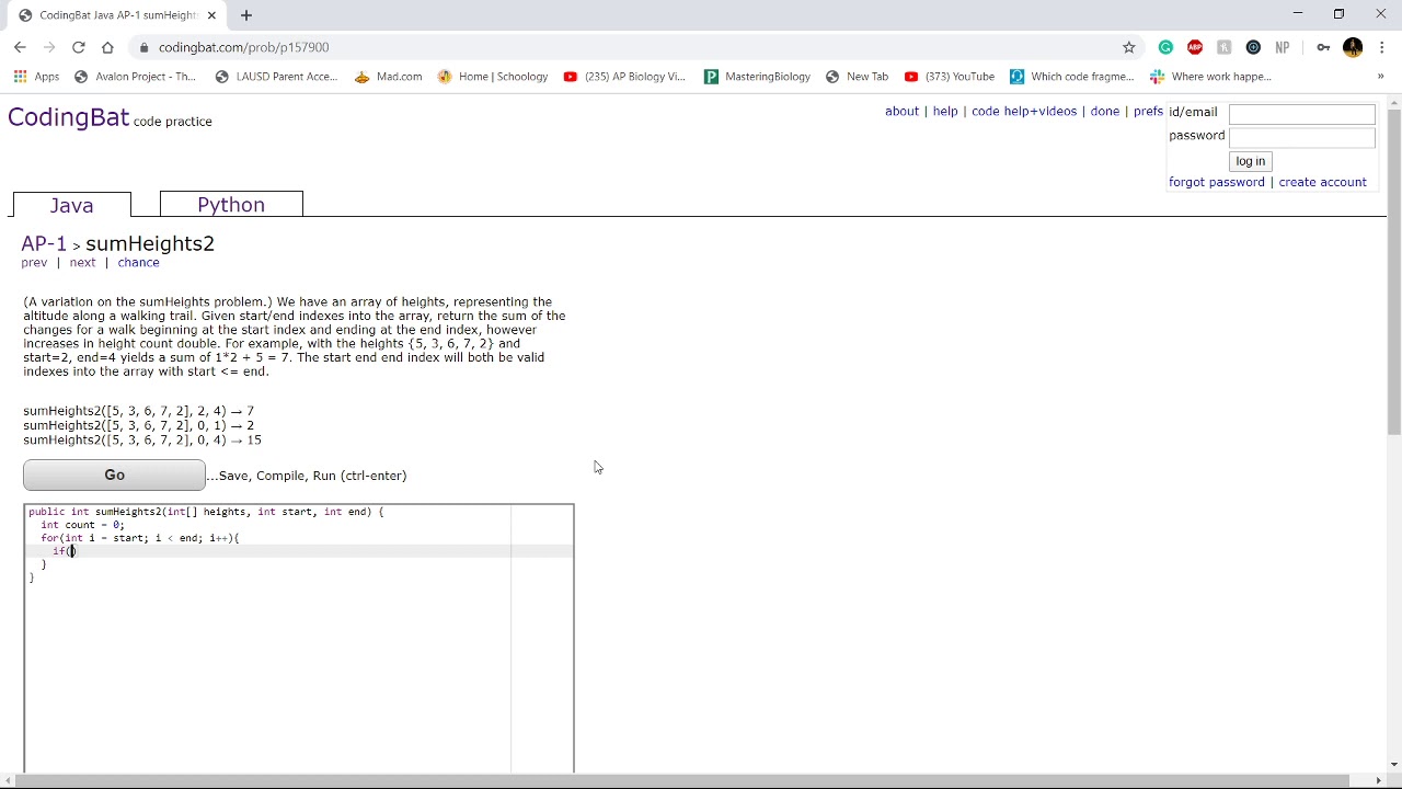 AP-1 (sumHeights2) Java Tutorial || Codingbat.com
