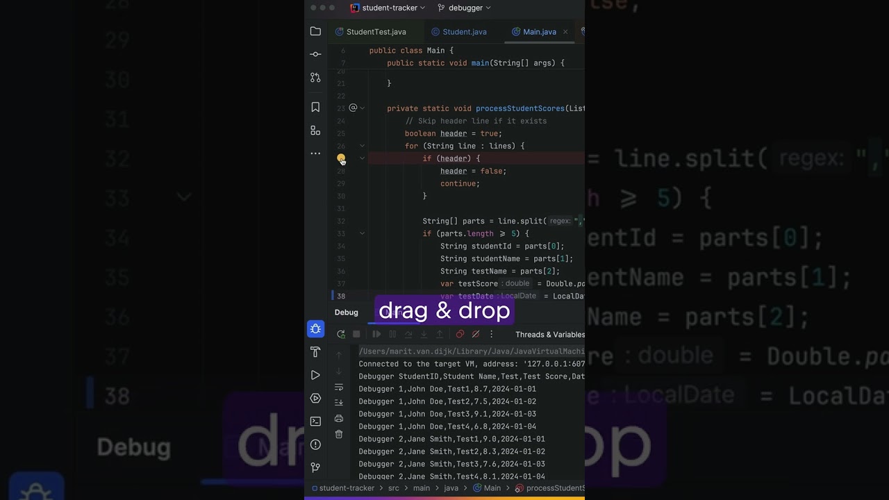 Debugging in IntelliJ IDEA: Drag and drop breakpoint