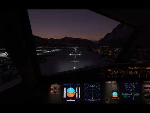 A320Neo Night Landing at Innsbruck Airport