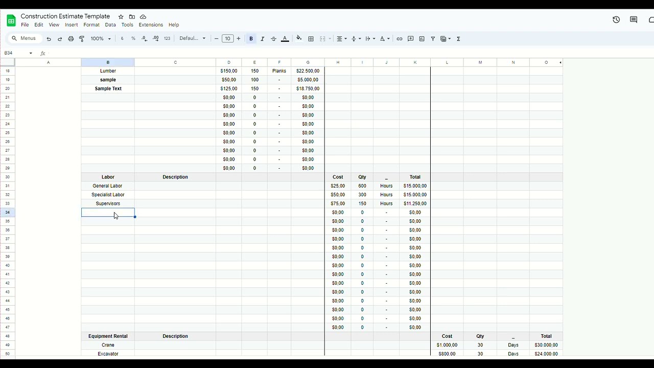 Construction Estimate Template, Google Sheets (Excel), Spreadsheet & Project Management