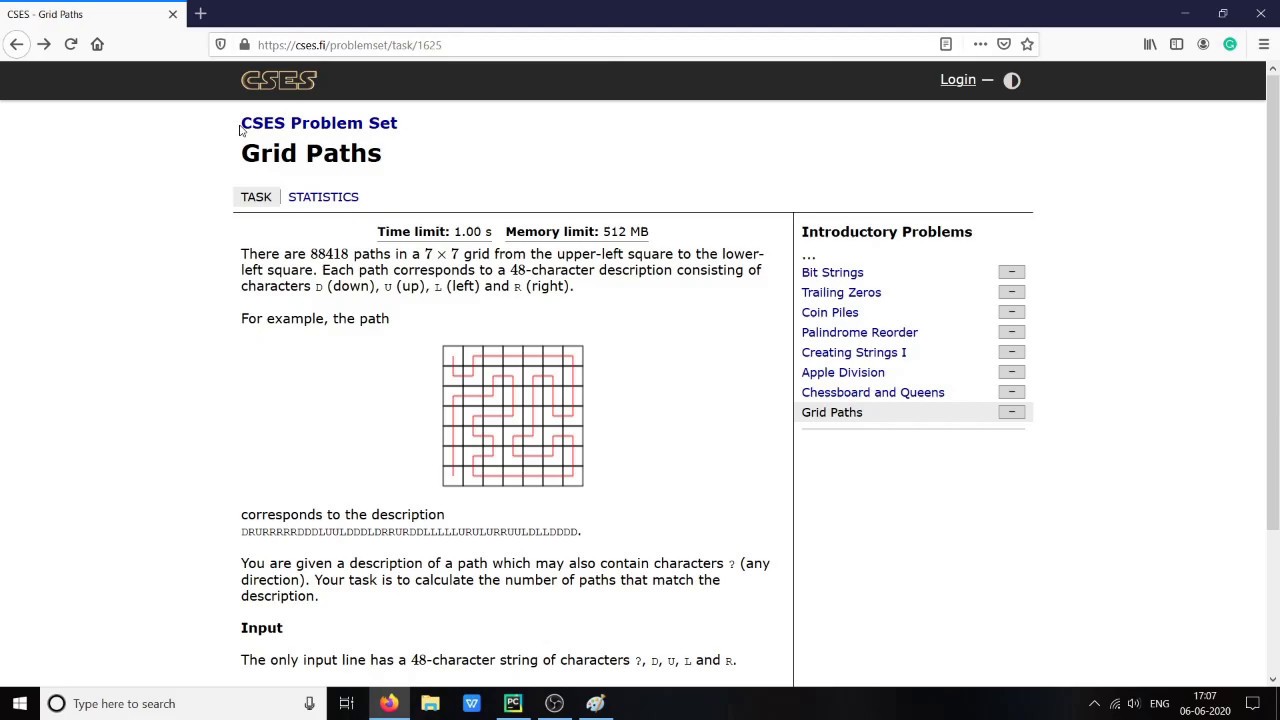 PYTHON Grid Path Algorithm - CSES Introductory Problems #16