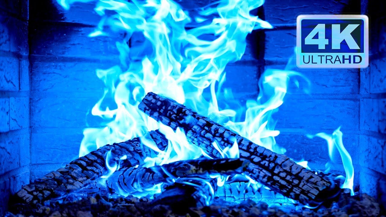 🔥 BLUE FIRE 4K. Magic Fireplace with Crackling Fire Sounds