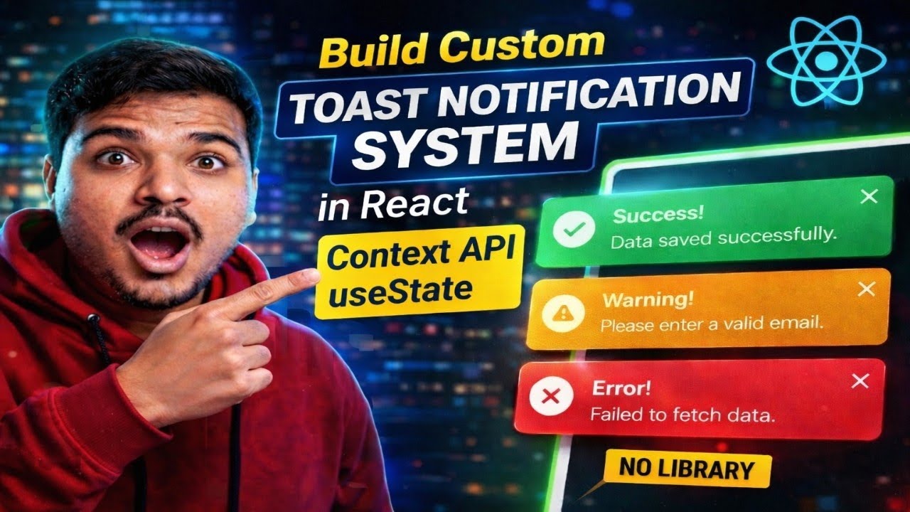 Build Custom Toast Notification System in React using Context API & useState | No Library