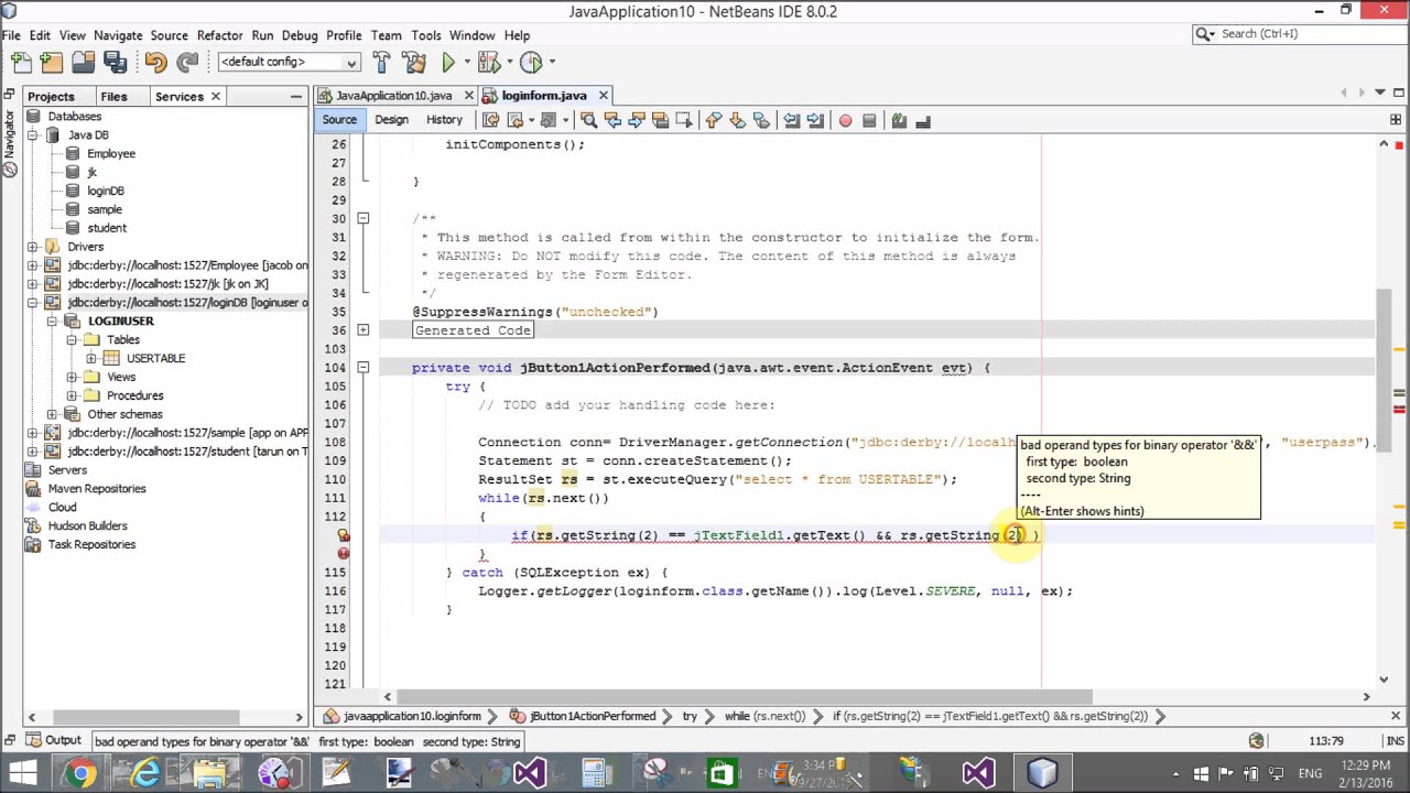 Login Form with database in JAVA Swing