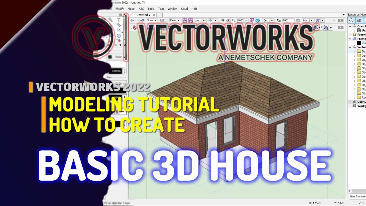 Vectorworks 2022 Basic 3D House Modeling Tutorial For Beginner