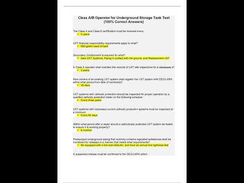CLASS AB OPERATOR FOR UNDERGROUND STORAGE TANK TEST 100 CORRECT ANSWERS