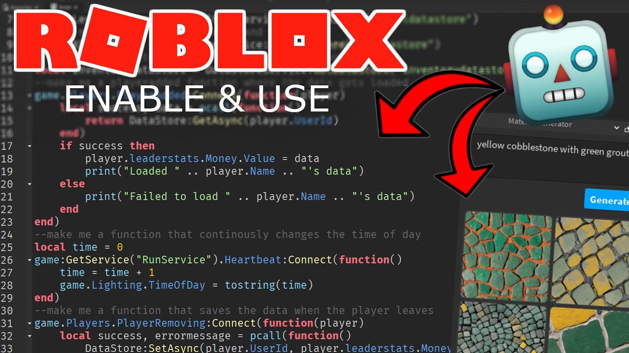 [DESC!] How to ENABLE and USE AI CODE COMPLETION & MATERIAL GENERATOR [GENERATIVE AI] in ROBLOX
