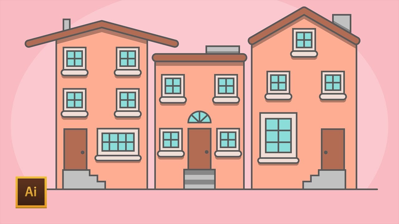 Illustrator Tutorial: Town  Houses (Illustrator Flat Design)