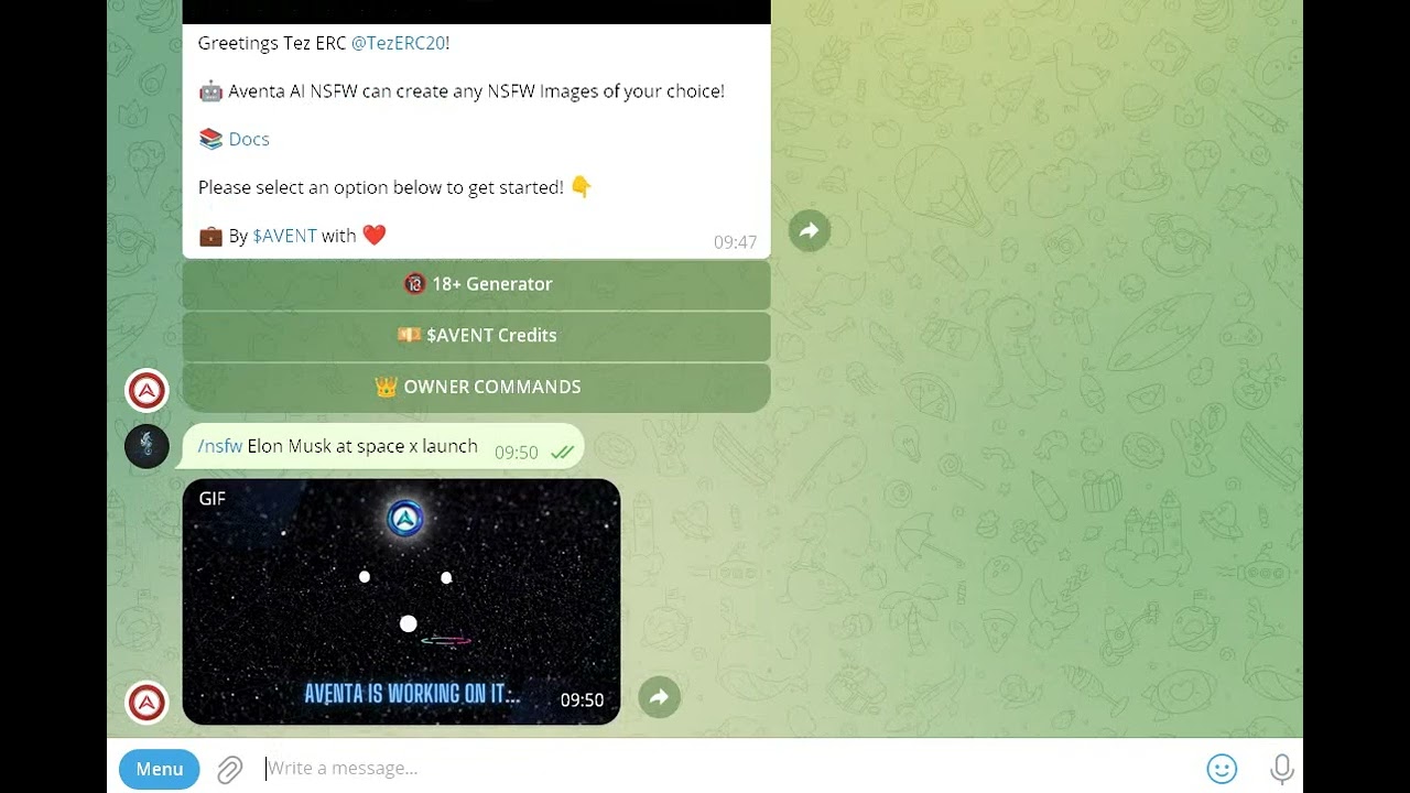 Unleash Creativity with the Aventa NSFW Telegram Bot - AI Art Made Easy!