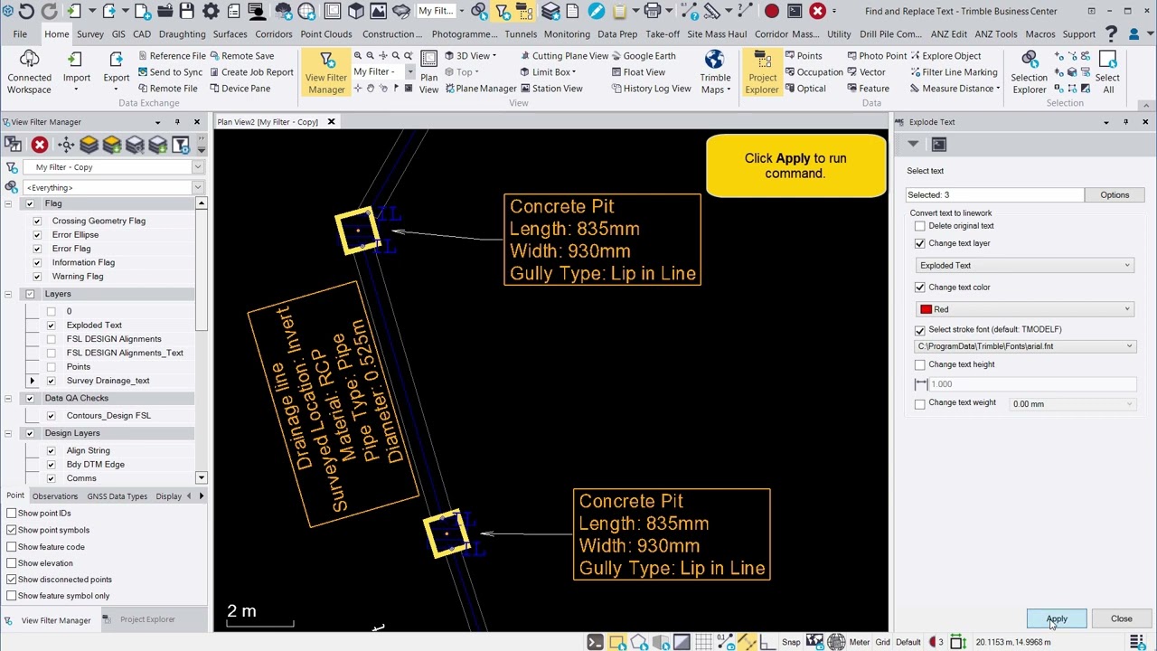 Trimble Business Center - Explode Text V1.0