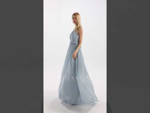 BABARONI Blanche Keyhole Neckline Open Back Chiffon Max Long Dress