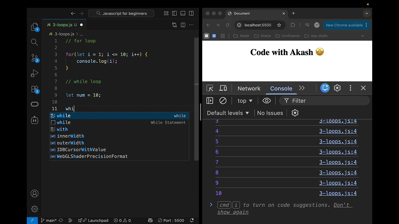 4. Loops in Javascript #javascript #js #coding #repeat #forloop #while #dowhileloop #iteration
