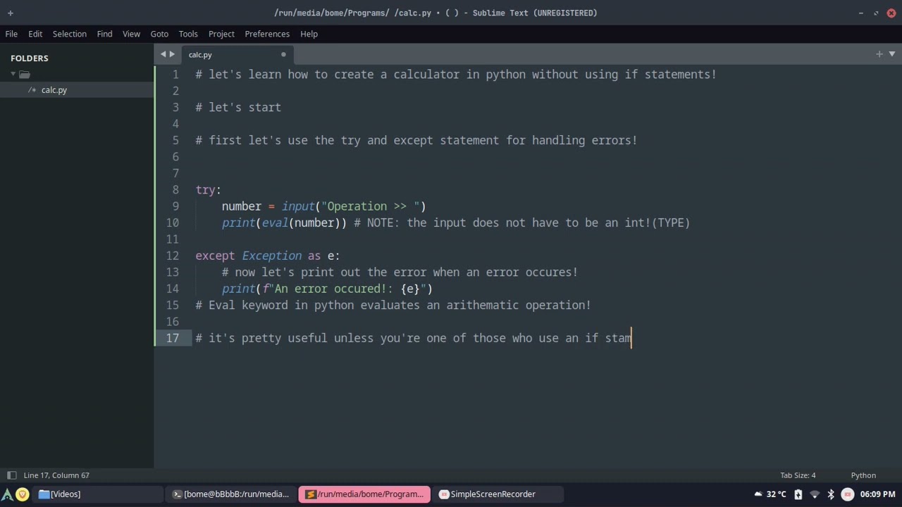 A calculator in python without if statements! | Eval statement in python
