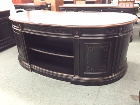Hooker Furniture Two Tone Executive Desk and Credenza Set with Detailing