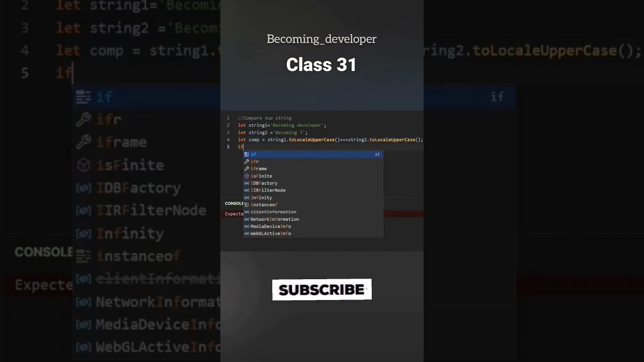 Class 31 || Compare Two String || Javascript Example #javascript